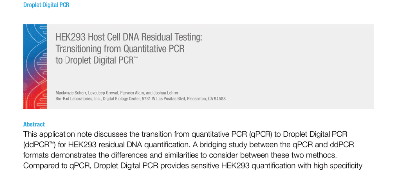 HEK293 host cell DNA residual testing: transitioning from quantitative ... HEK293 host cell DNA residual testing: transitioning from quantitative ...